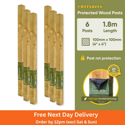 Fence Post (W) 4x4" 100x100mm (H) 6FT 1.8m - (6 Pack) - Postsaver 20 ...