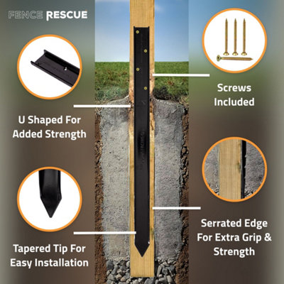 Fence Rescue - Post Repair Stake Anchor - Ideal for Wooden Posts Set in ...