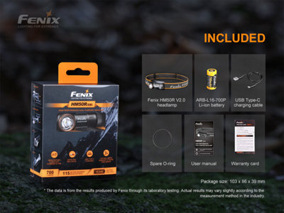 Fenix HM50R V2.0, Mini USB-C Rechargeable Head Torch - 700 lm - 115m Beam - Removable as Task ...
