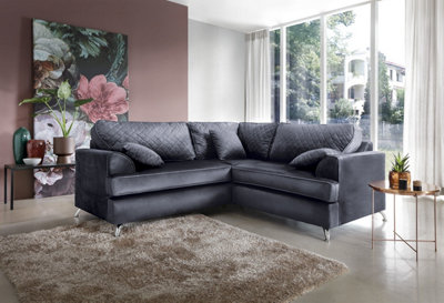 Grey velvet sectional sofa store