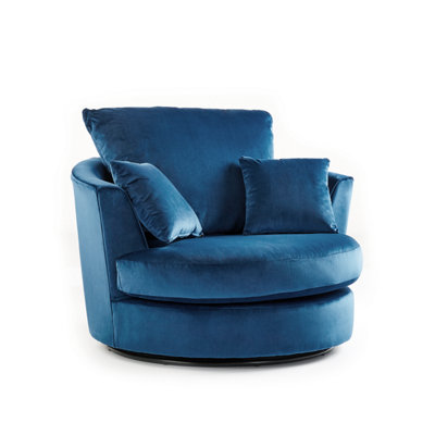 Fernando Soft Plush Velvet Fabric Swivel Chair 360 Rotation Blue