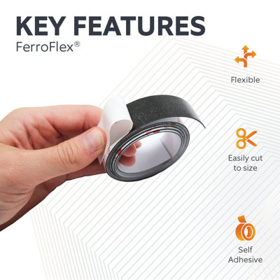 FerroFlex 20mm Wide Ferrous Strip - 3M Self Adhesive & Gloss White (1 ...