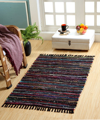 Festival Recycled Cotton Blend Rag Rug in Varied Colourways Indoor and ...
