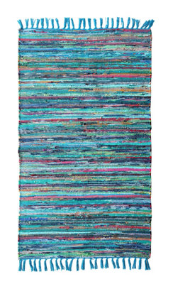 Festival Recycled Cotton Blend Rag Rug in Varied Colourways Indoor and ...