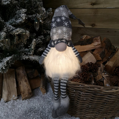 Festive Christmas Sitting Gonk with Dangly Legs & LED Light 48cm GREY ...