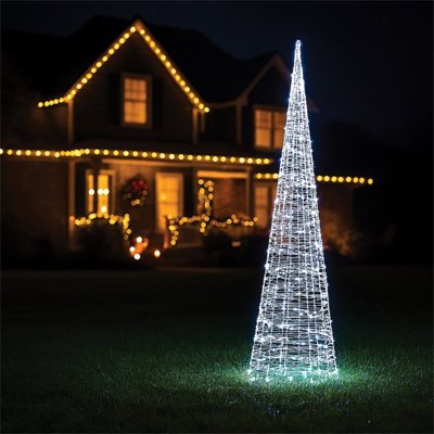 Festive Cone-Shaped LED Light Tower 90cm or 120cm Silver Metal Frame ...