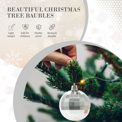 Festive Fix 34Pcs Hanging Christmas Baubles in Silver 4cm 5-Finish Ball ...