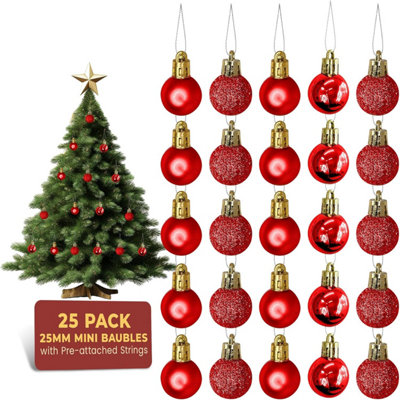 Festive Fix Red Mini Christmas Baubles 25 Pack Shatterproof Small ...