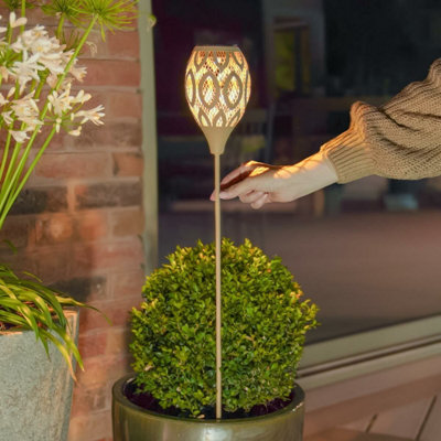 Festive Lights 75cm Sandstone Solar Metal Stake Light Garden Pathway ...