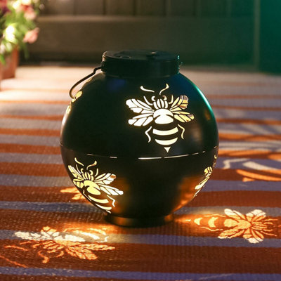 Festive Lights Solar Black Metal Bee Lantern, White, Warm White ...