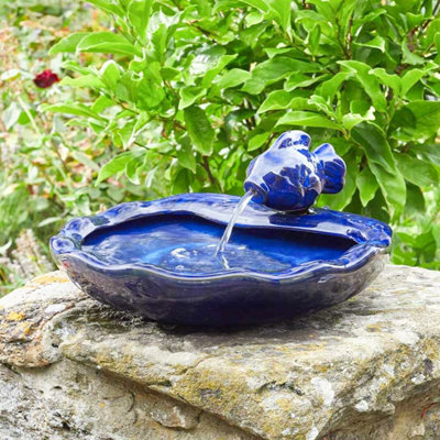 Festive Lights - Solar Ceramic Blue Fish Water Fountain - Outdoor ...