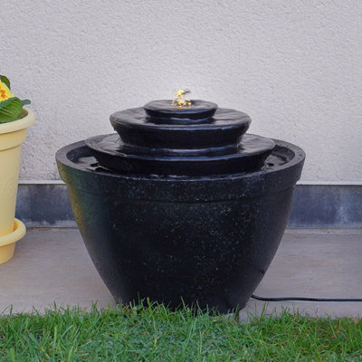 FESTIVE LIGHTS SOLAR & PLUG-IN BLACK CASCADING BOWL TIERED WATER FEATURE