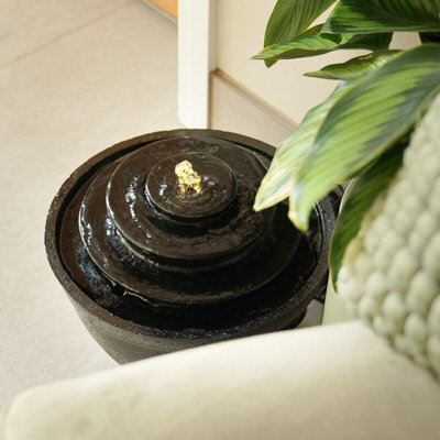 FESTIVE LIGHTS SOLAR & PLUG-IN BLACK CASCADING BOWL TIERED WATER FEATURE