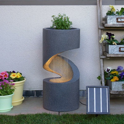 Festive Lights Solar & Plug-in Grey Spiral Rainfall Water Feature with ...