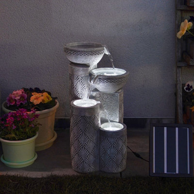 FESTIVE LIGHTS SOLAR & PLUG-IN WHITE SEASHELL PATTERN CASCADING BOWLS ...
