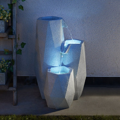 Festive Lights Solar & Plug-in White Serenity Cascading Fountain LED ...