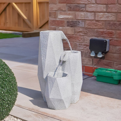 Festive Lights Solar & Plug-in White Serenity Cascading Fountain LED ...