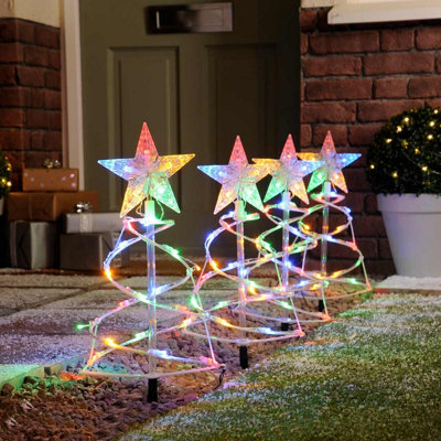 Festive Set Of 4 Spiral Pathfinder Trees Multicoloured