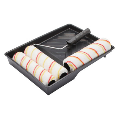 FFJ Roller Kit with 3 Painters Paint Rollers Heads & Tray Decorators ...