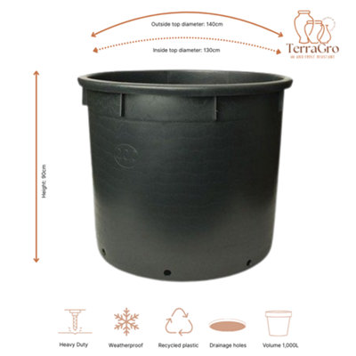 FHG Giant Black Heavy Duty Extra Large Plant Pot with Drainage Holes ...