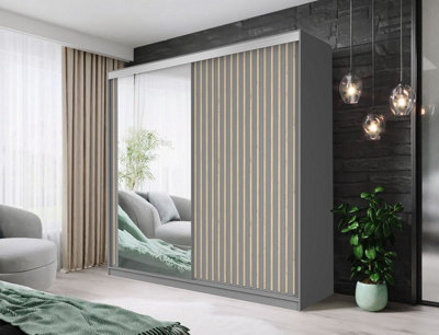 FHI KINGSTON 203cm Grey Sliding Door Wardrobe Modern Bedroom Storage ...