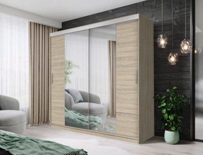 FHIF DALLAS 203cm Oak Sliding Door Wardrobe Modern Bedroom Storage with ...