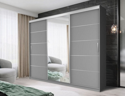 FHIF DALLAS 250cm Grey Sliding Door Wardrobe Modern Bedroom Storage ...