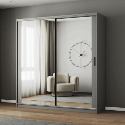 FHIF DUBAI 150cm Grey Sliding Door Wardrobe Modern Bedroom Storage with ...
