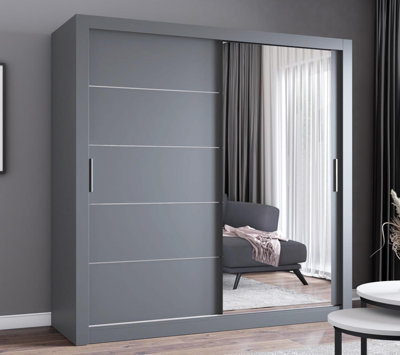 FHIF IBIZA 150cm Grey Sliding Door Wardrobe Modern Bedroom Storage with ...