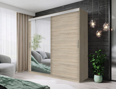 FHIF IBIZA 180cm Oak Sliding Door Wardrobe Modern Bedroom Storage with ...