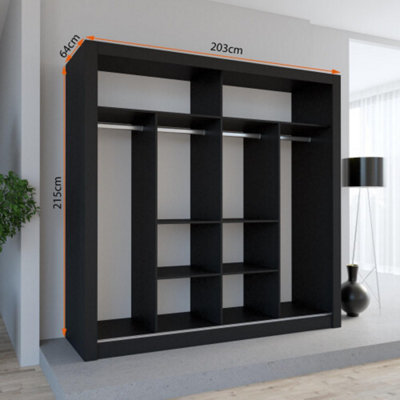 FHIF IBIZA 203cm Black Sliding Door Wardrobe Modern Bedroom Storage ...
