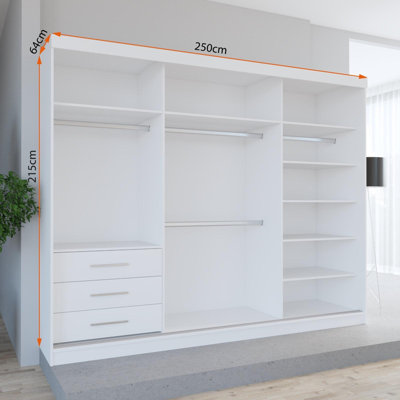 FHIF IBIZA 250cm White Sliding Door Wardrobe Modern Bedroom Storage ...