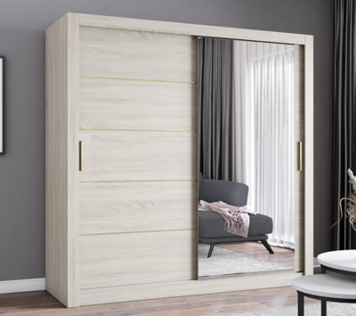 FHIF IBIZA Gold 150cm Oak Sliding Door Wardrobe Modern Bedroom Storage ...