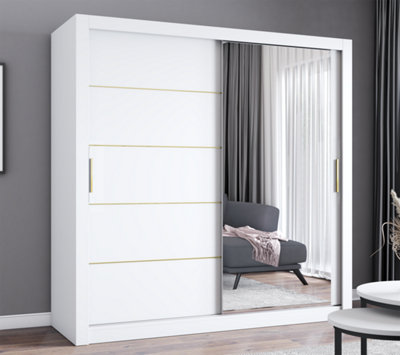 FHIF IBIZA Gold 150cm White Sliding Door Wardrobe Modern Bedroom ...