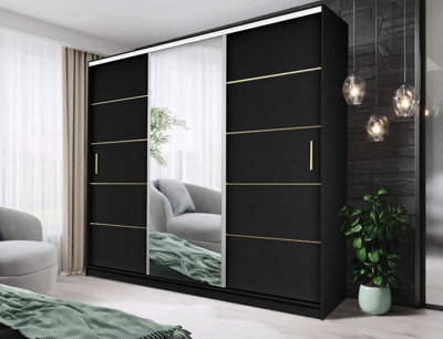 FHIF IBIZA Gold 250cm Black Sliding Door Wardrobe Modern Bedroom ...