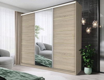 FHIF IBIZA Gold 250cm Oak Sliding Door Wardrobe Modern Bedroom Storage ...