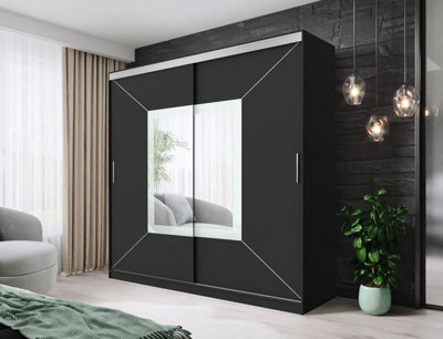 FHIF Venicia 180cm Black Sliding Door Wardrobe Modern Bedroom Storage ...