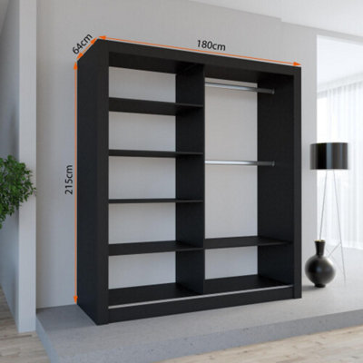 FHIF Venicia 180cm Black Sliding Door Wardrobe Modern Bedroom Storage ...