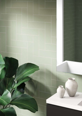 Fibo Urban Straight Herringbone Olive Green White Wall Panel