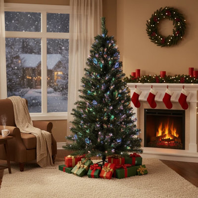 Fibreoptic Christmas Tree with Metal Stand Bushy Artificial Xmas Tree ...