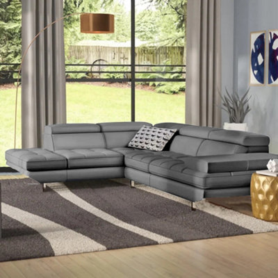 Fidenza Leather Corner Left Hand Facing Chaise Sofa With Adjustable ...