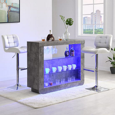Fiesta Concrete Effect Bar Table With 2 Candid White Stools
