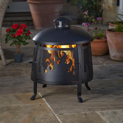 Fiesta Firepit with Cut-Out Flame Design Decorative Black Powder Coated ...