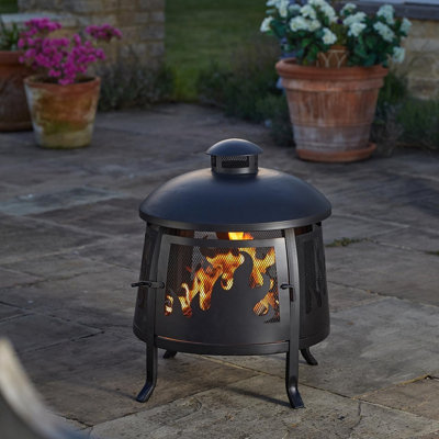 Fiesta Firepit with Cut-Out Flame Design Decorative Black Powder Coated ...
