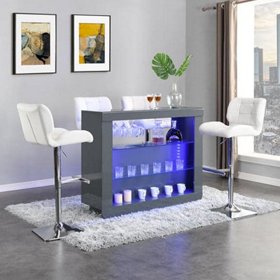 Fiesta Grey High Gloss Bar Table With 4 Candid White Stools | DIY at B&Q