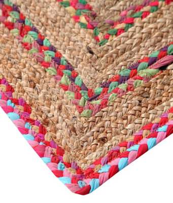 FIESTA Rectangular Jute Rug Hand Woven with Recycled Fabric / 120 cm x ...