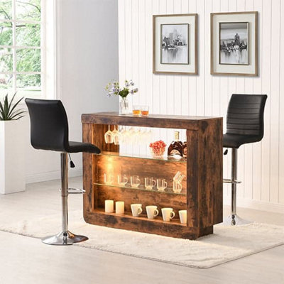 Fiesta Smoked Oak Bar Table Unit With 2 Ripple Black Stools