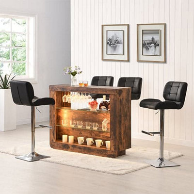 Fiesta Smoked Oak Bar Table Unit With 4 Candid Black Stools | DIY at B&Q