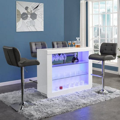 Fiesta White High Gloss Bar Table With 4 Candid Grey Stools | DIY at B&Q