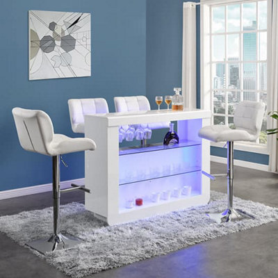 Fiesta White High Gloss Bar Table With 4 Candid White Stools